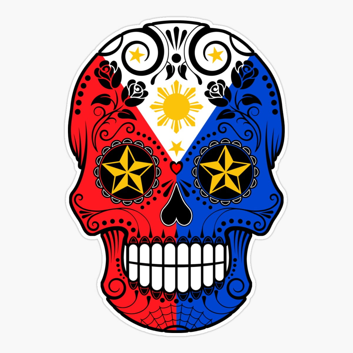 Maneki Sugar Skull With Roses And Lag O The Philippines Er, Phone Decal ...