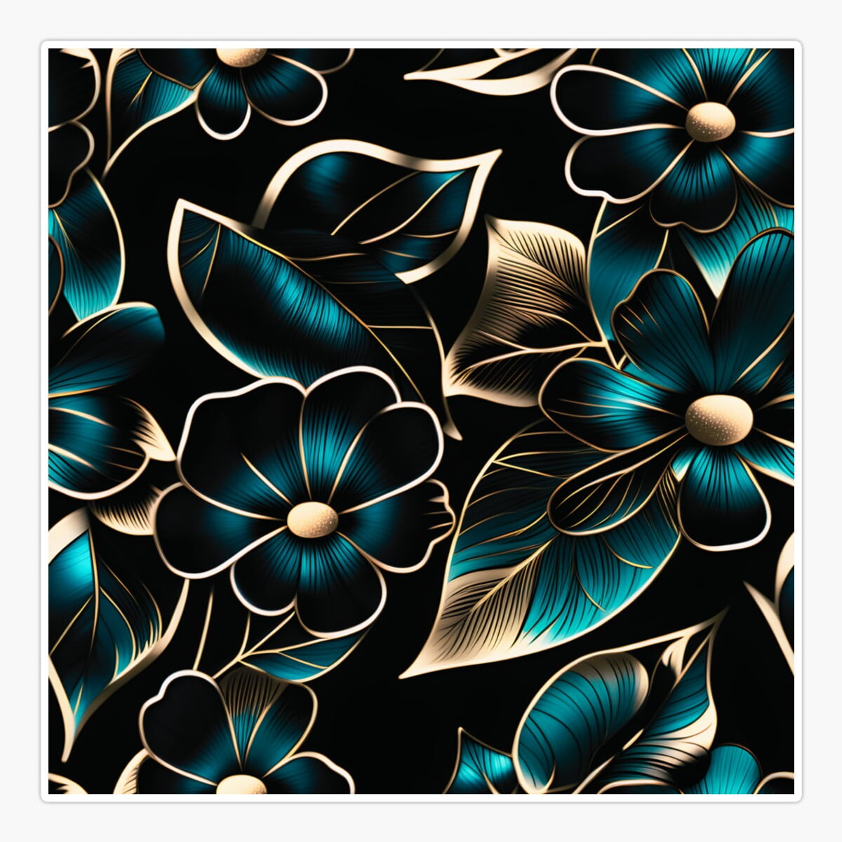 Maneki Sultry Metallic Teal Floral Pattern In A Seamless Repeat For Art ...