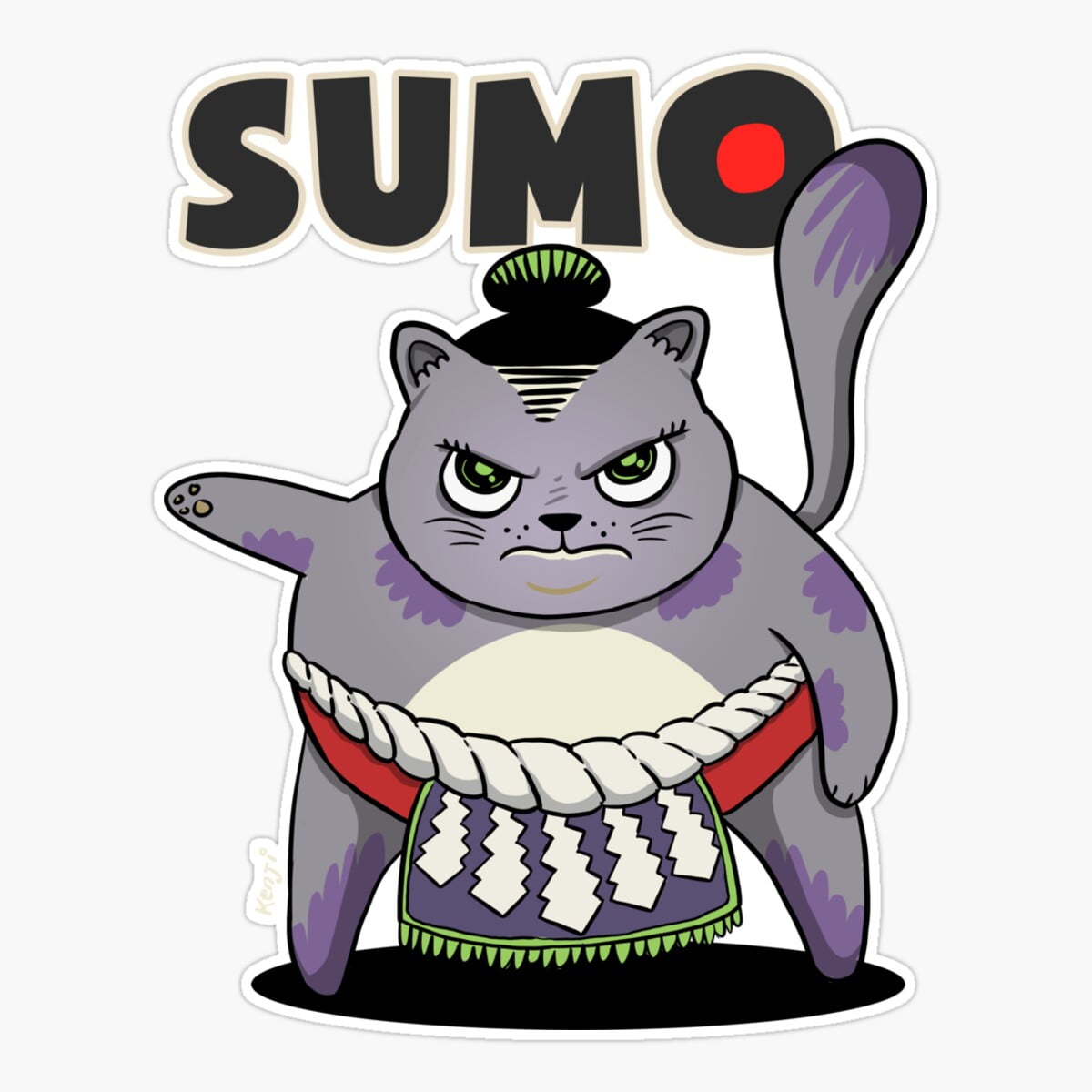 Maneki Sumo Wrestler Cat Yokozuna ネコ Neko Gray Sticker, Phone Decal ...
