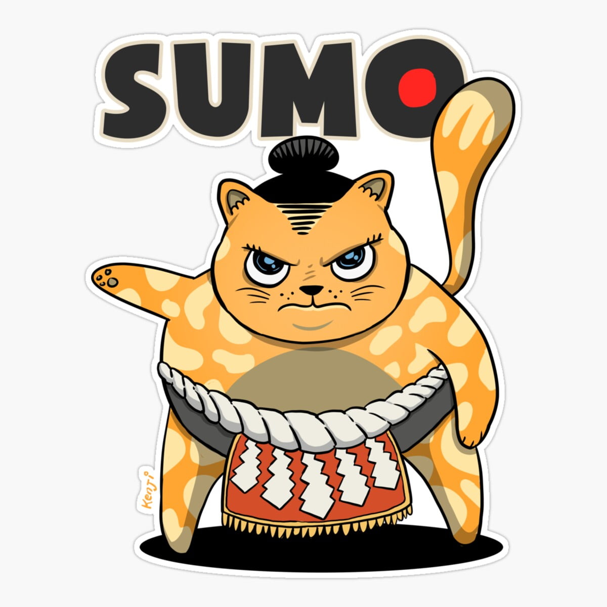 Maneki Sumo Wrestler Cat Yokozuna ネコ Neko Orange Sticker, Phone Decal ...