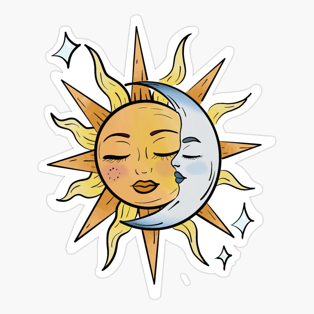 Maneki Sun And Moon Sticker Sticker, Phone Decal Water Bottle Stickers ...