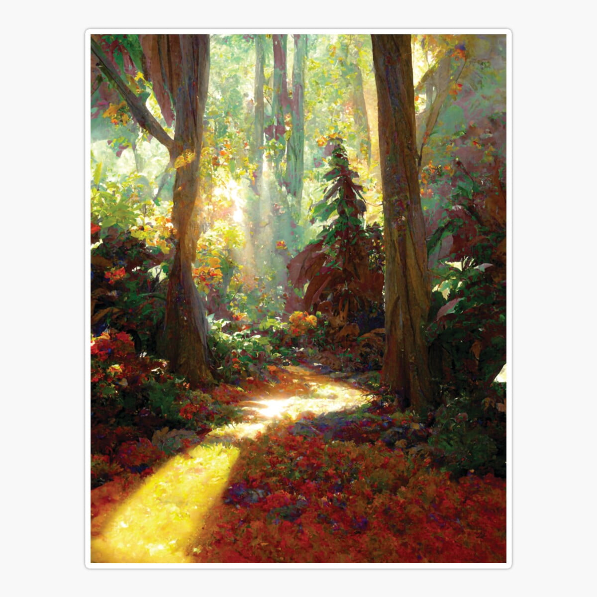 Maneki Sun-Rays Through The Forest Trees Sticker, Phone Decal Water ...