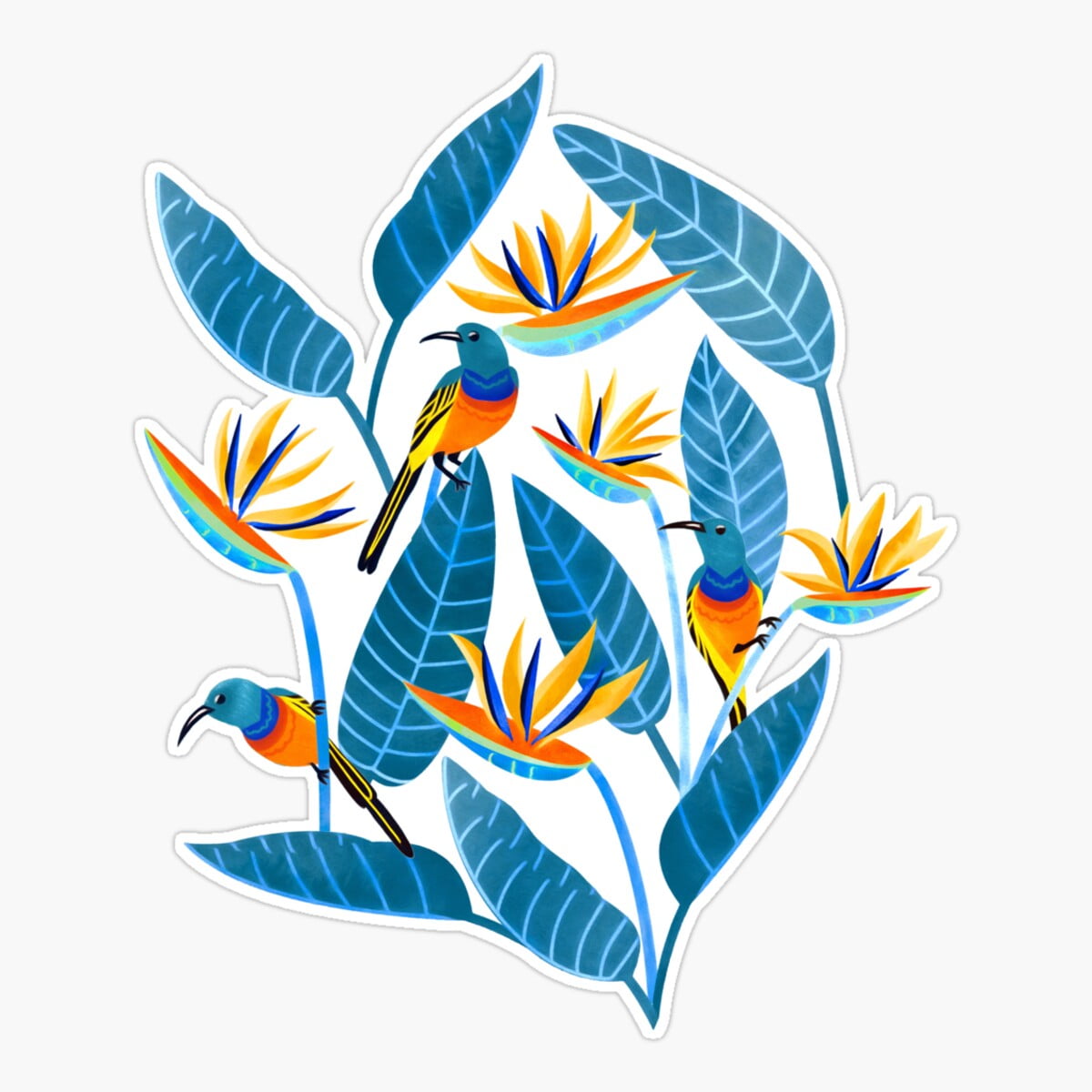Maneki Sunbird And Strelitzia Spotting Sticker, Phone Decal Water ...