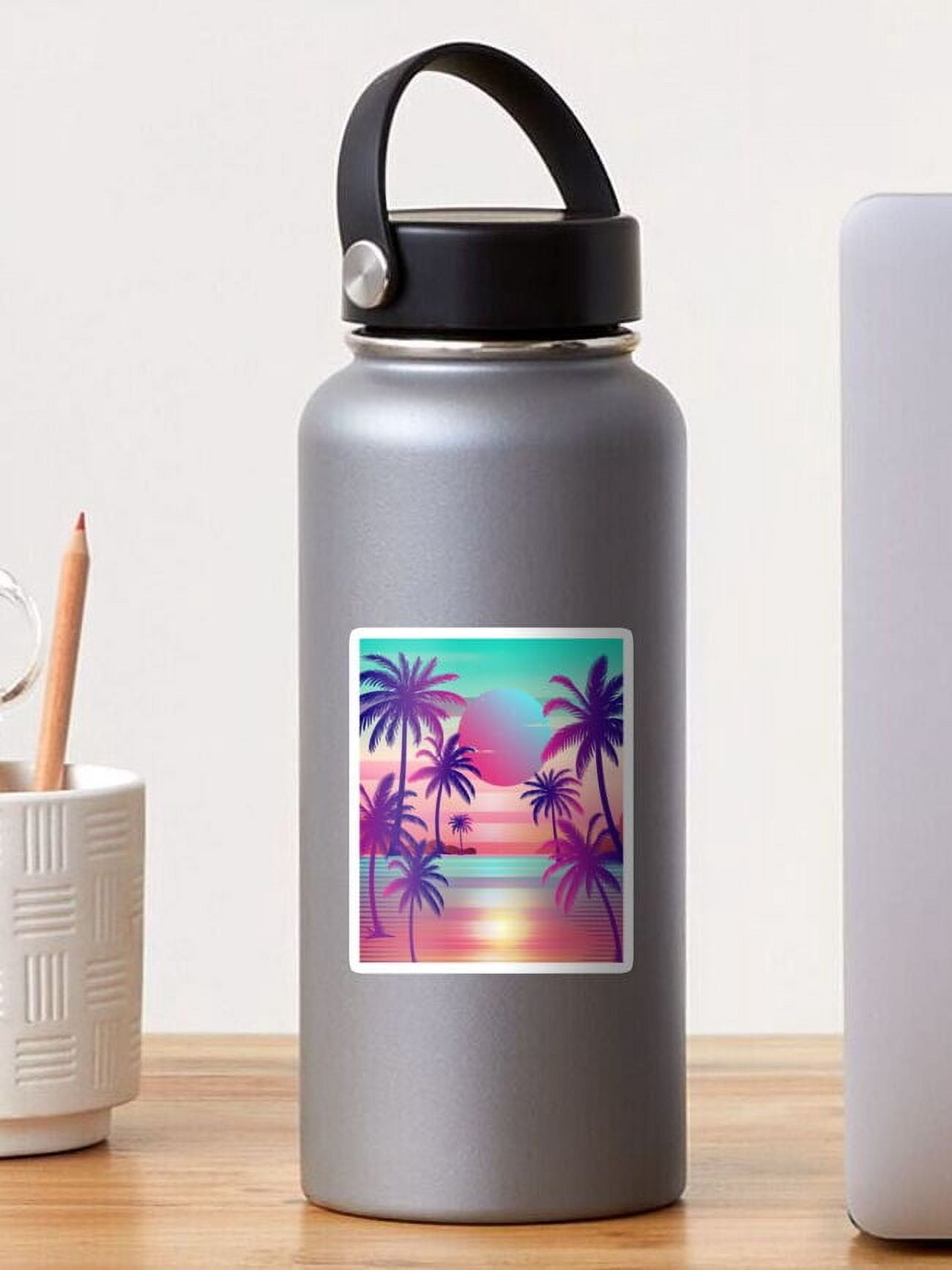 Maneki Sunset Palm Trees Vaporwave Aesthetic Sticker, Phone Decal Water ...