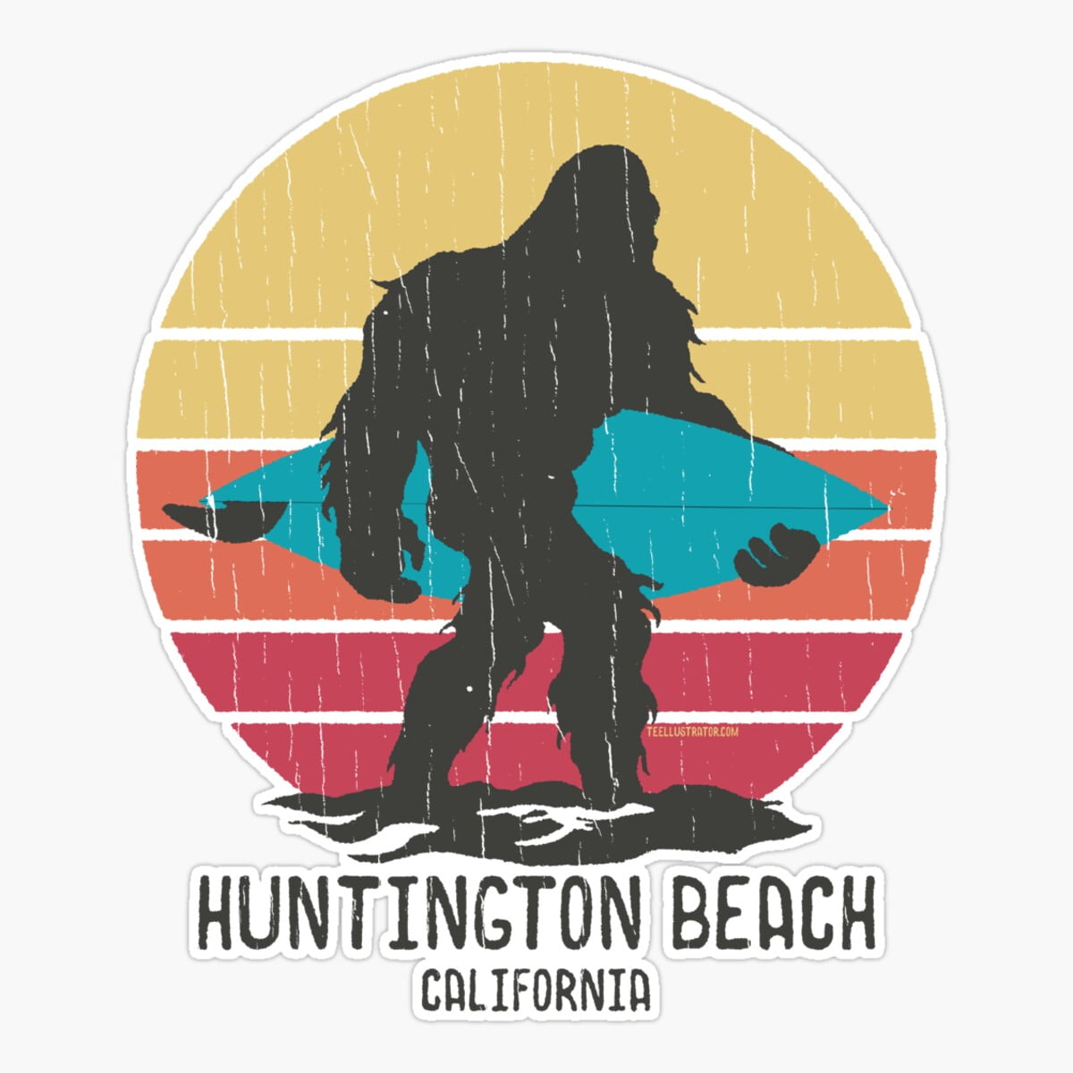 Maneki Surfing Bigfoot In Huntington Beach California Sticker, Phone ...