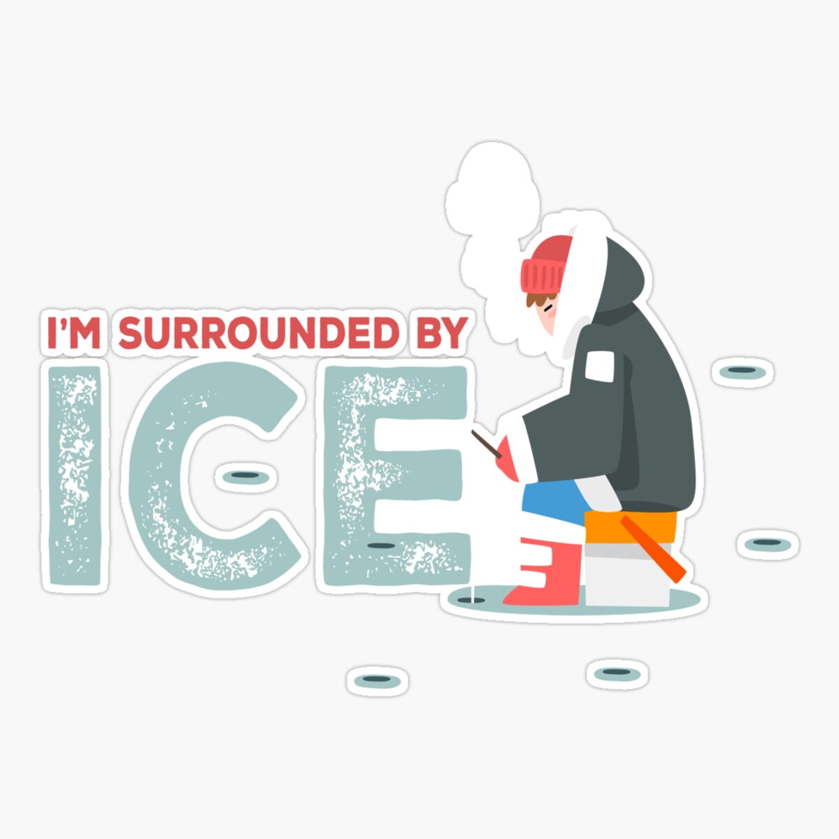 Maneki Surrounded By Ice Ishing Ice Isherman Er, Phone Decal Water ...