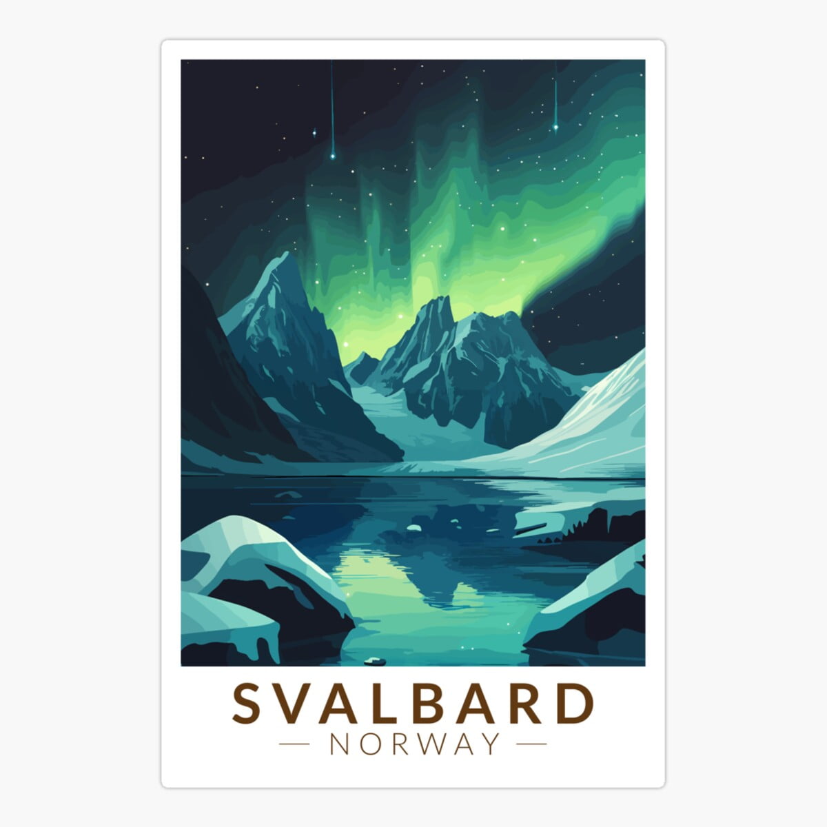 Maneki Svalbard Norway Northern Lights Travel Art Vintage Sticker ...