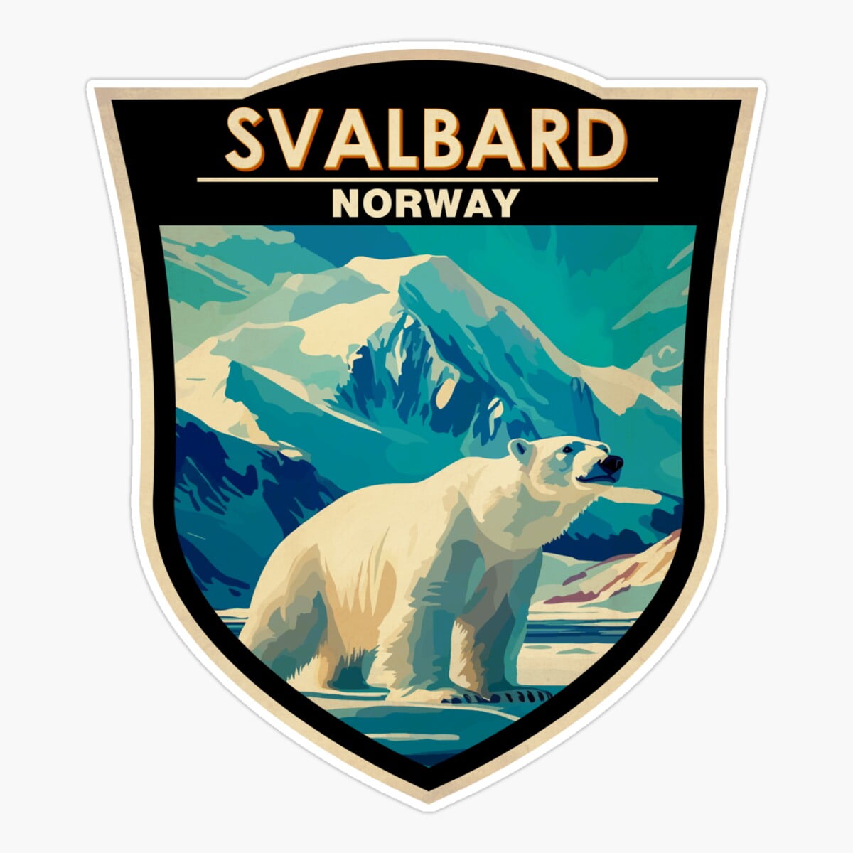Maneki Svalbard Norway Polar Bear Travel Art Badge Sticker, Phone Decal ...