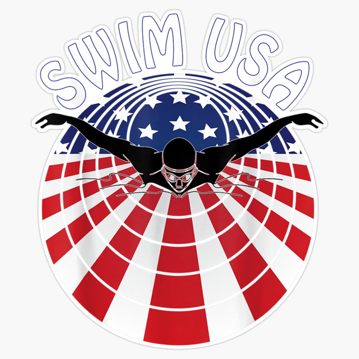 Maneki Swim Usa Swimming Patriotic American Flag Retro Er, Phone Decal ...