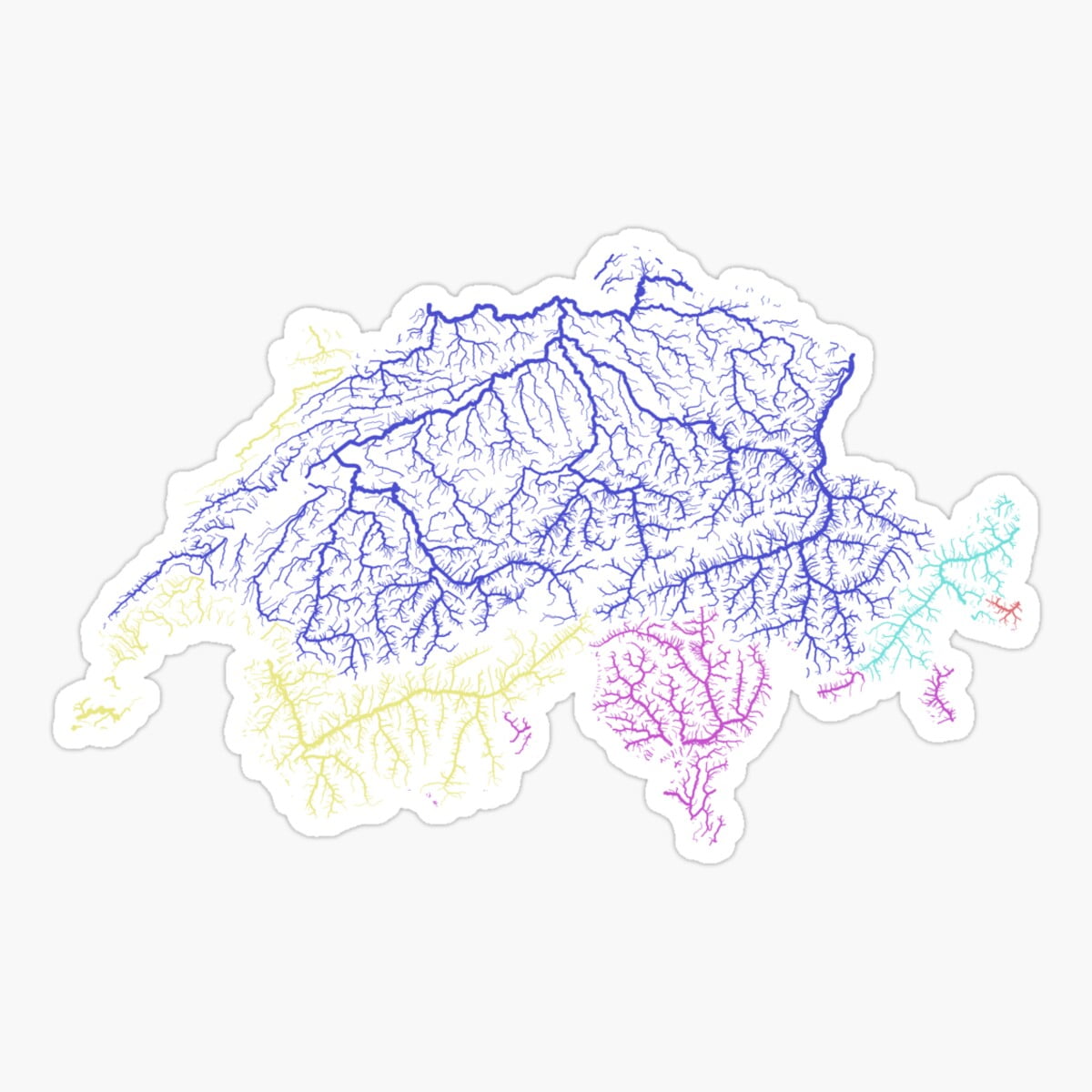Maneki Switzerland River Basin Map In Rainbow Colours With White ...