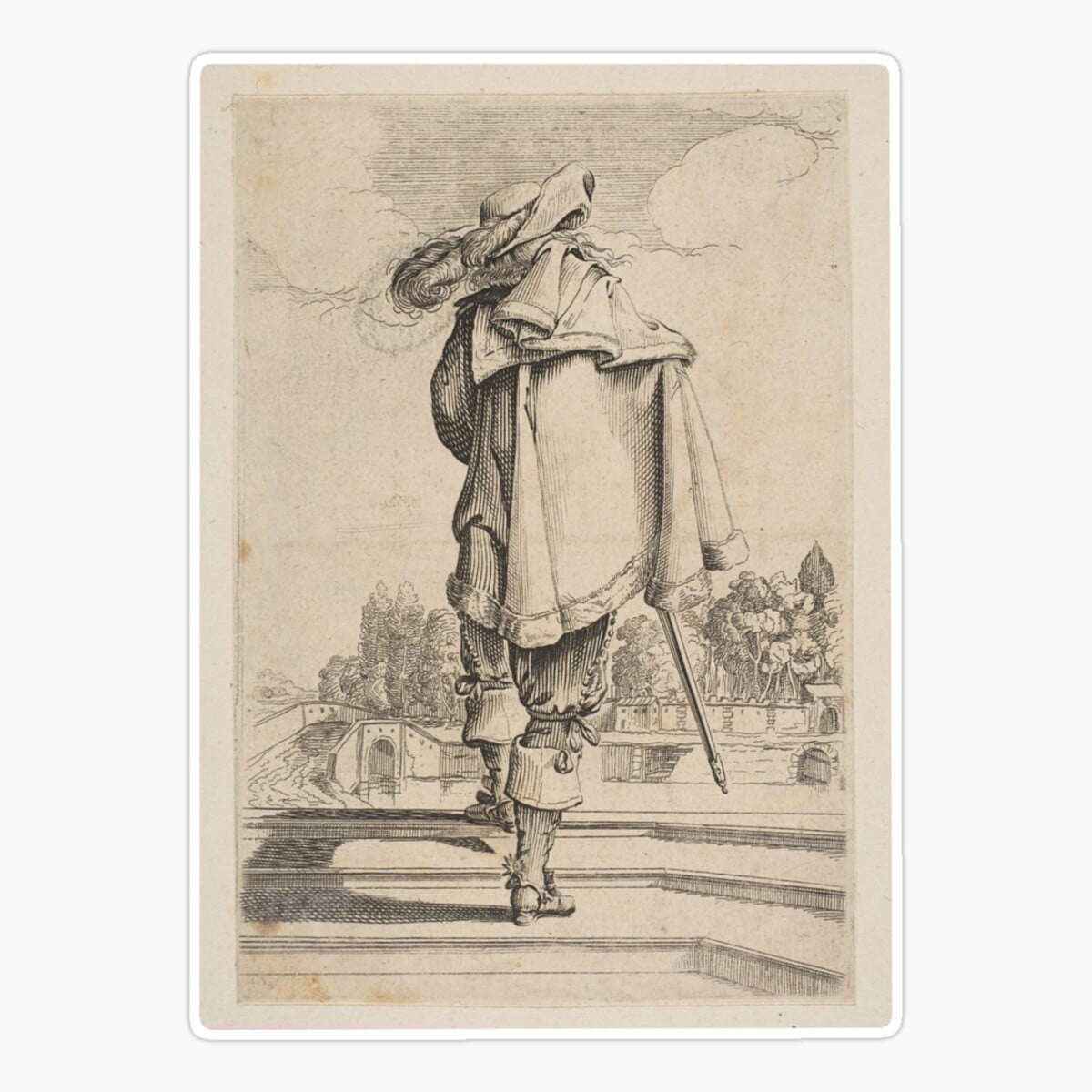 Maneki Swordsman Vintage Black And White Pencil Drawing From Behind ...