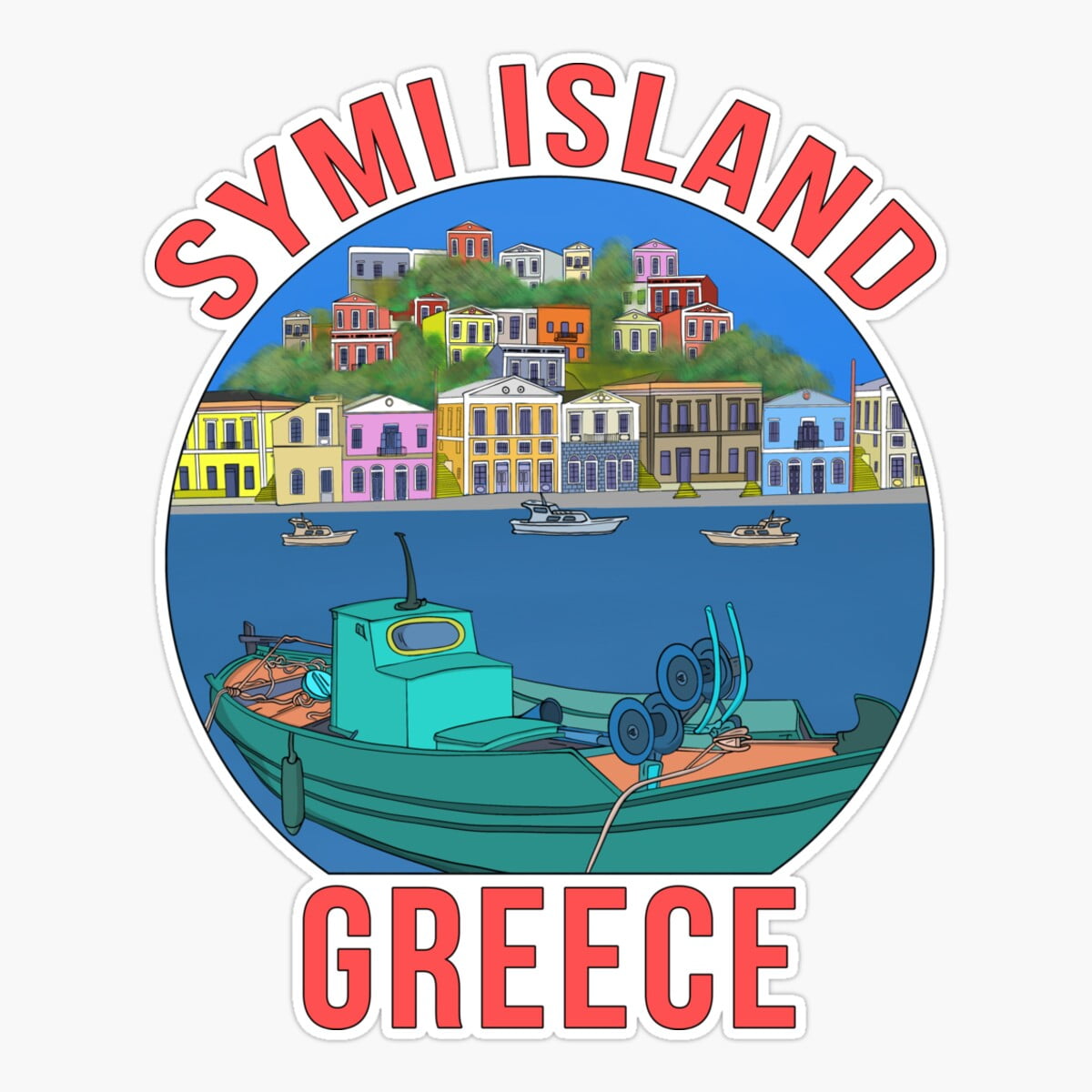 Maneki Symi Island Greece Sticker, Phone Decal Water Bottle Stickers ...