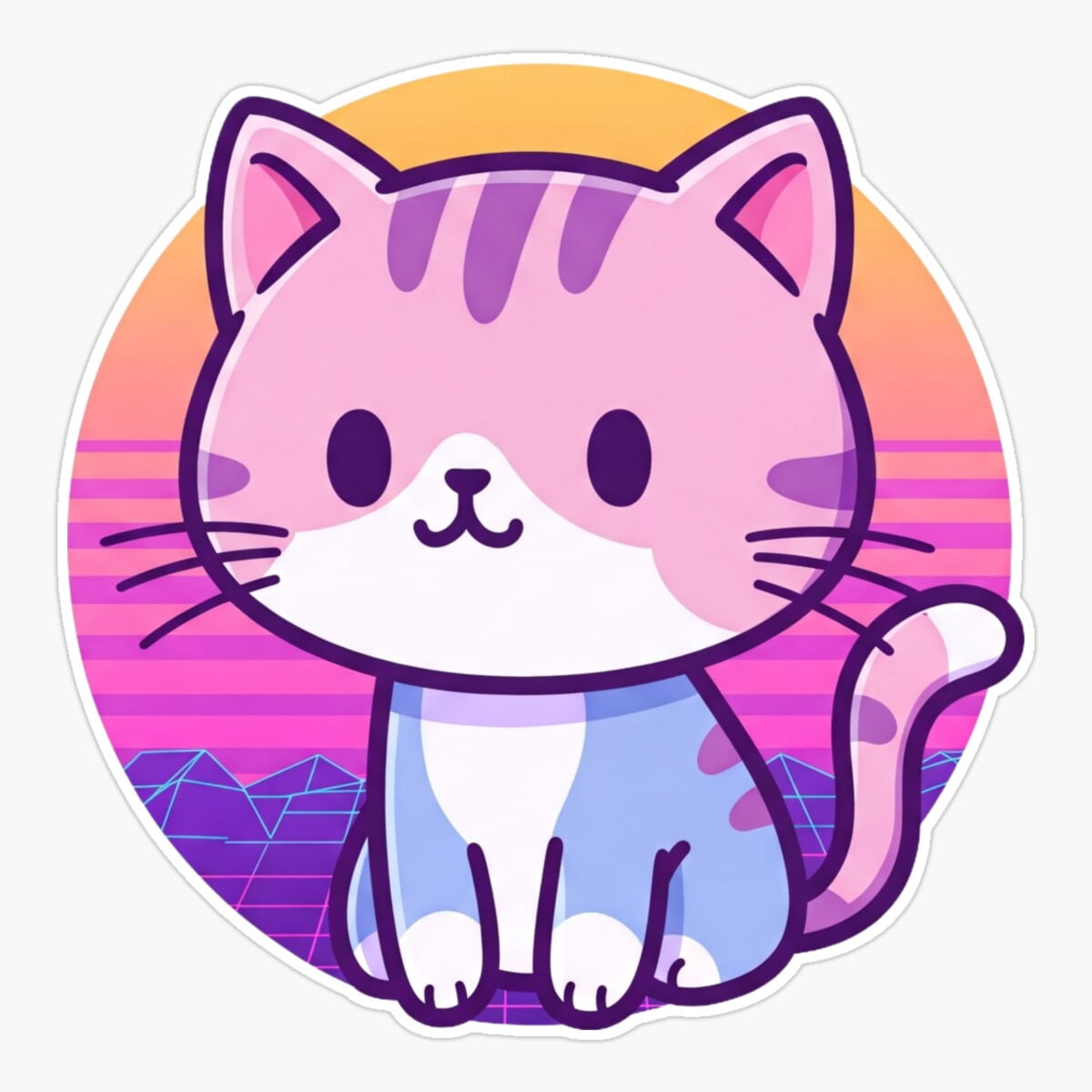 Maneki Synthwave Cat Sticker, Phone Decal Water Bottle Stickers Car ...