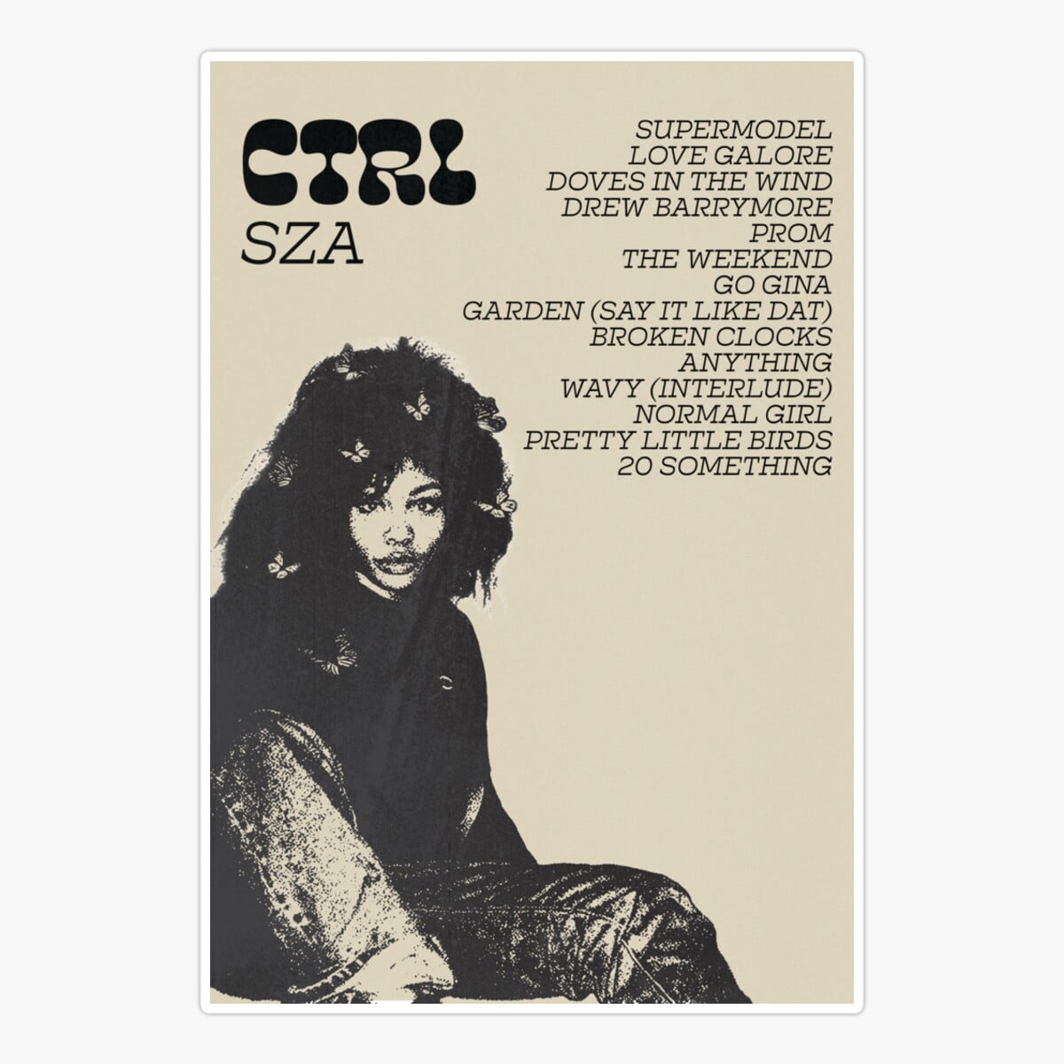 Maneki Sza Ctrl Poster Sticker, Phone Decal Water Bottle Stickers Car ...