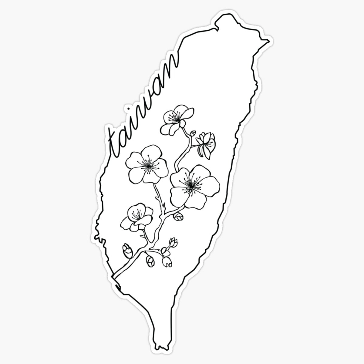 Maneki Taiwan Map With Plum Blossoms Er, Phone Decal Water Bottle ...