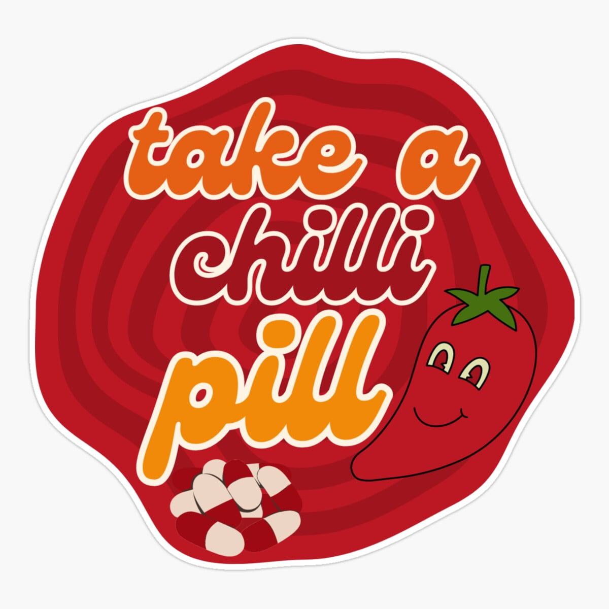 Maneki Take A Chilli Pill Unny 1970S Chill Pill Kitchen Joke Sticker ...