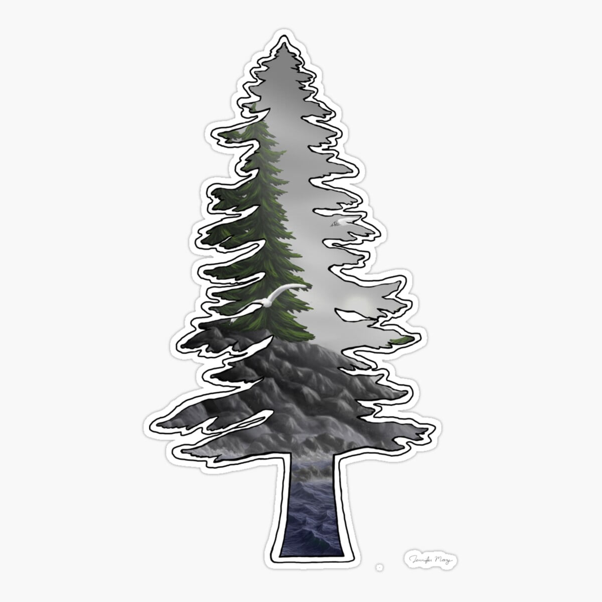 Maneki Tall Trees Cold Seas Sticker, Phone Decal Water Bottle Stickers ...