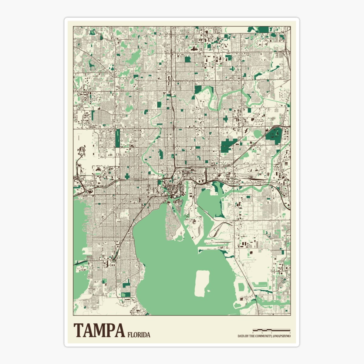 Maneki Tampa Street Map Sticker, Phone Decal Water Bottle Stickers Car ...