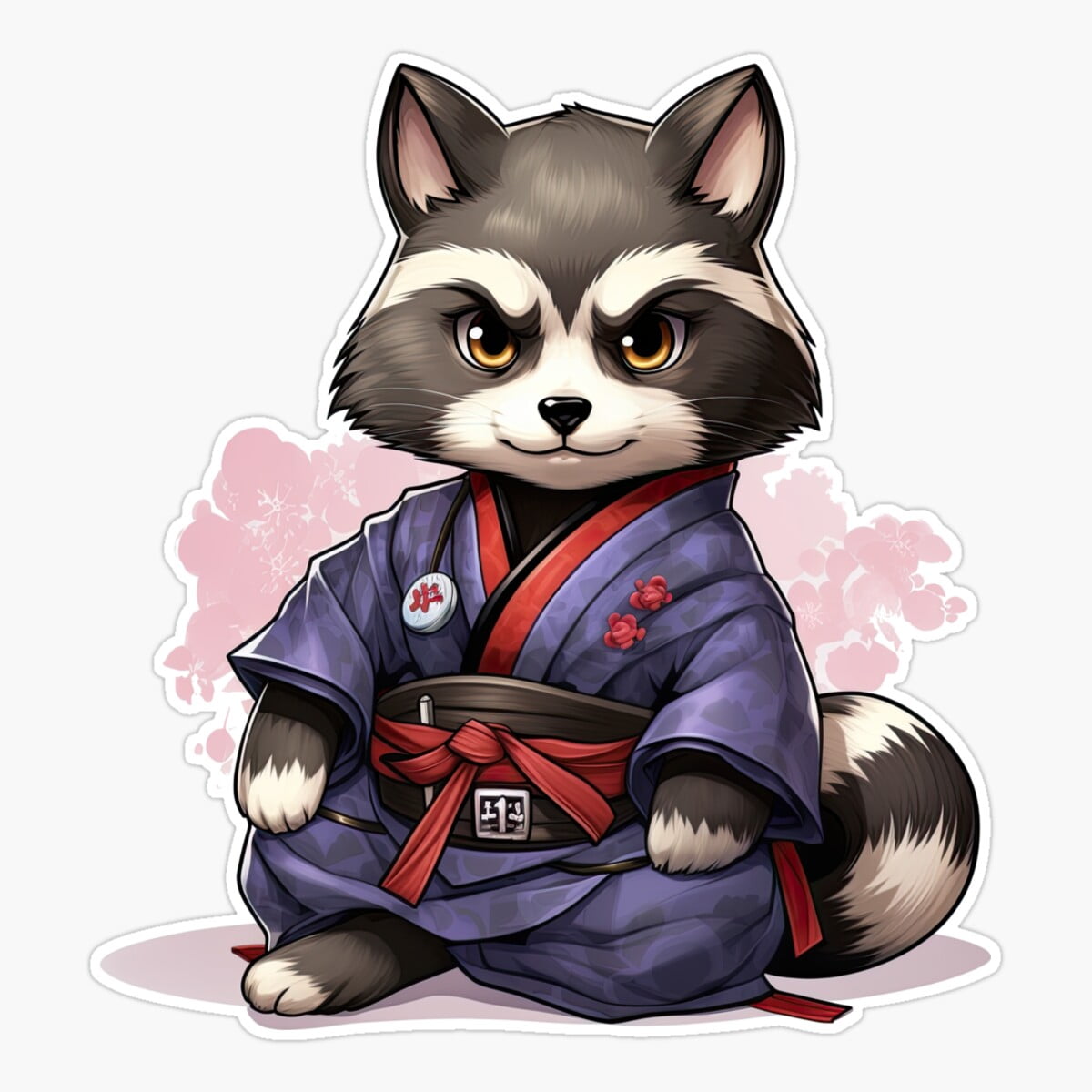 Maneki Tanuki In Japanese Samurai Clothing Sticker, Phone Decal Water ...
