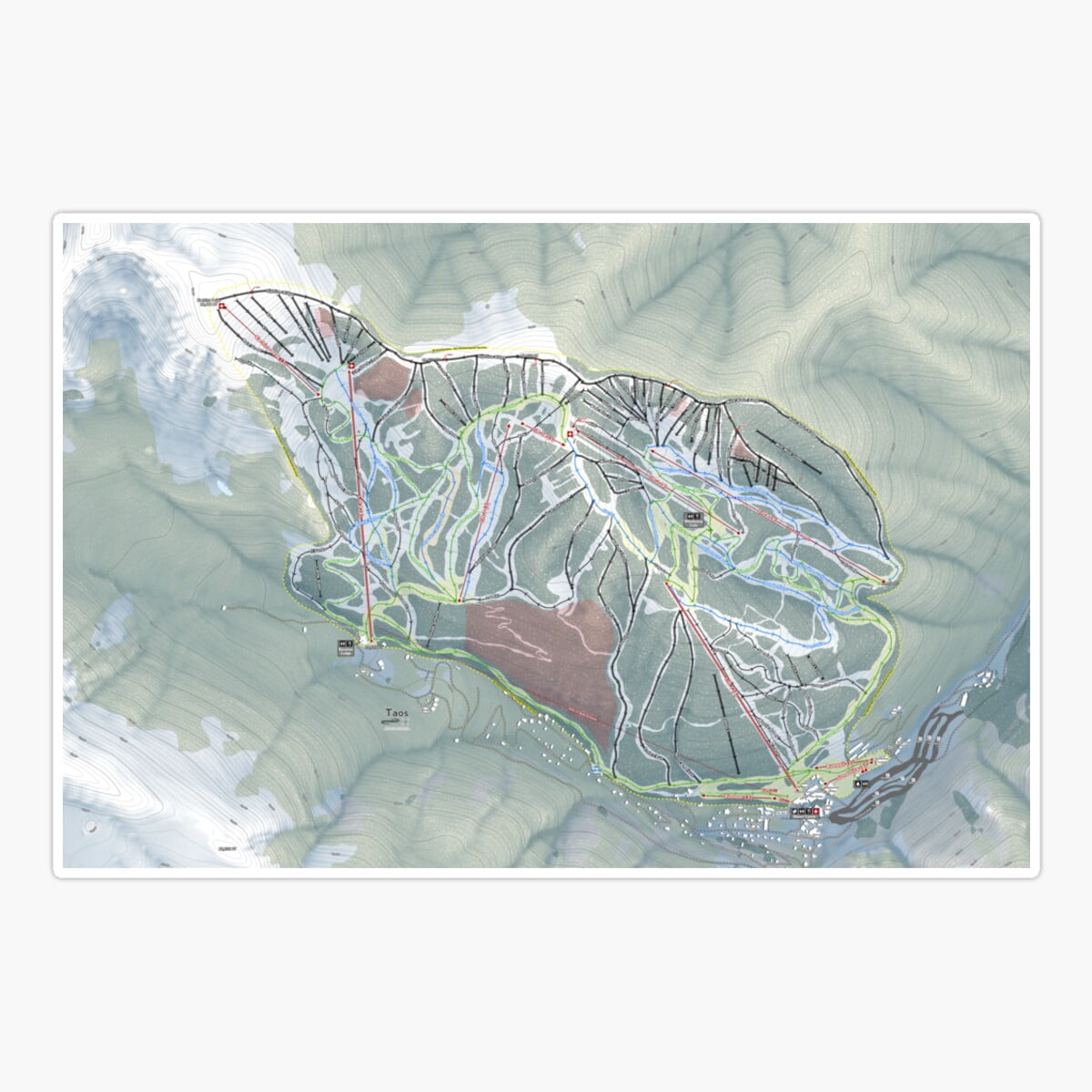 Maneki Taos Ski Valley Resort Trail Map Sticker, Phone Decal Water ...