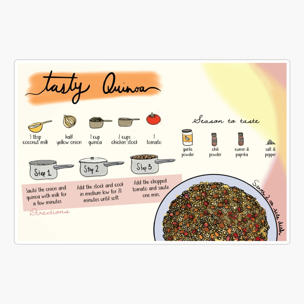 Maneki Tasty Quinoa Recipe Sticker, Phone Decal Water Bottle Stickers ...