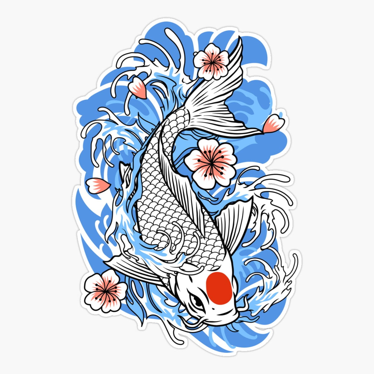 Maneki Tattoo Design Of Koi Fish In Vintage Style Sticker, Phone Decal ...