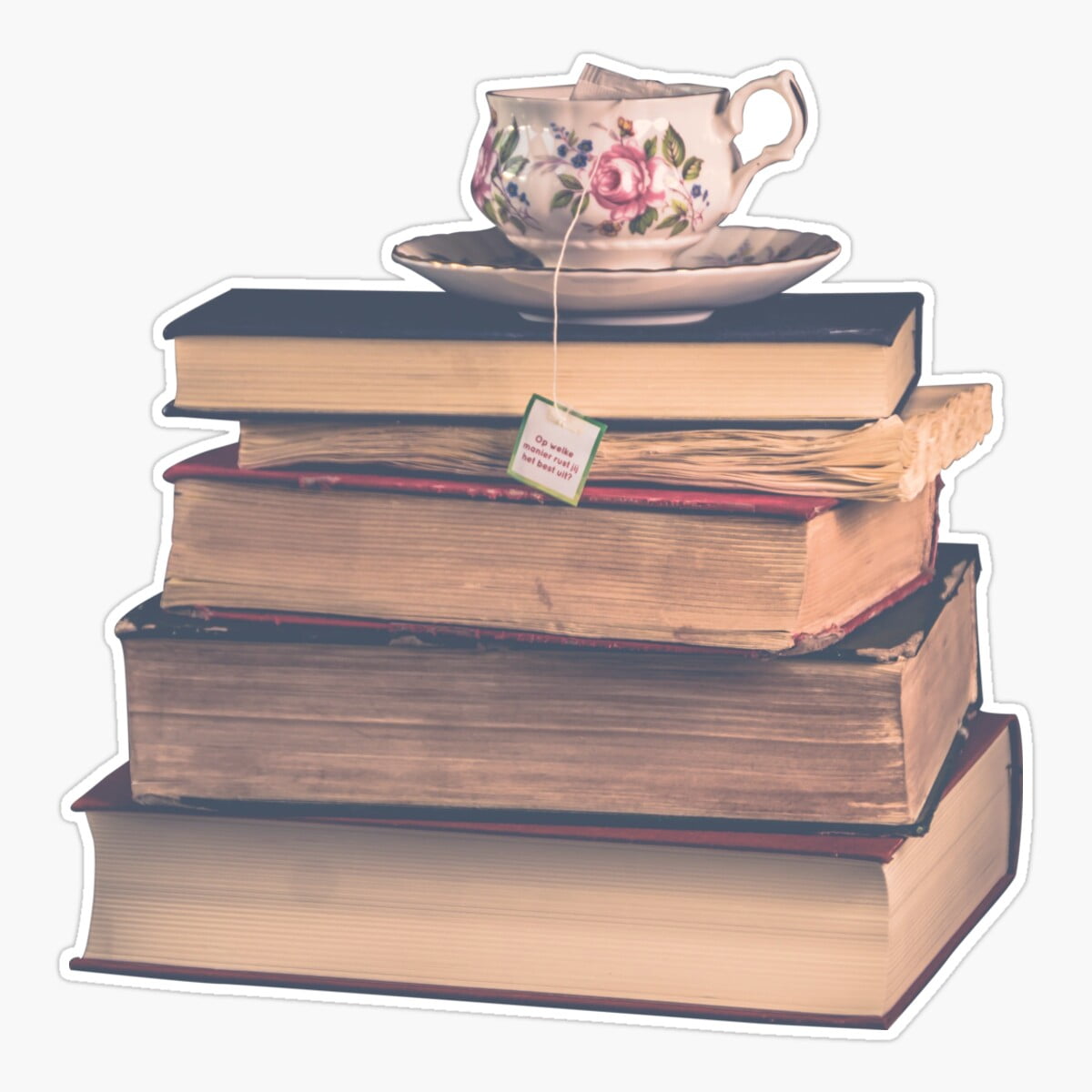 Maneki Tea And A Stack Of Books | Cottagecore Aesthetic Sticker, Phone ...