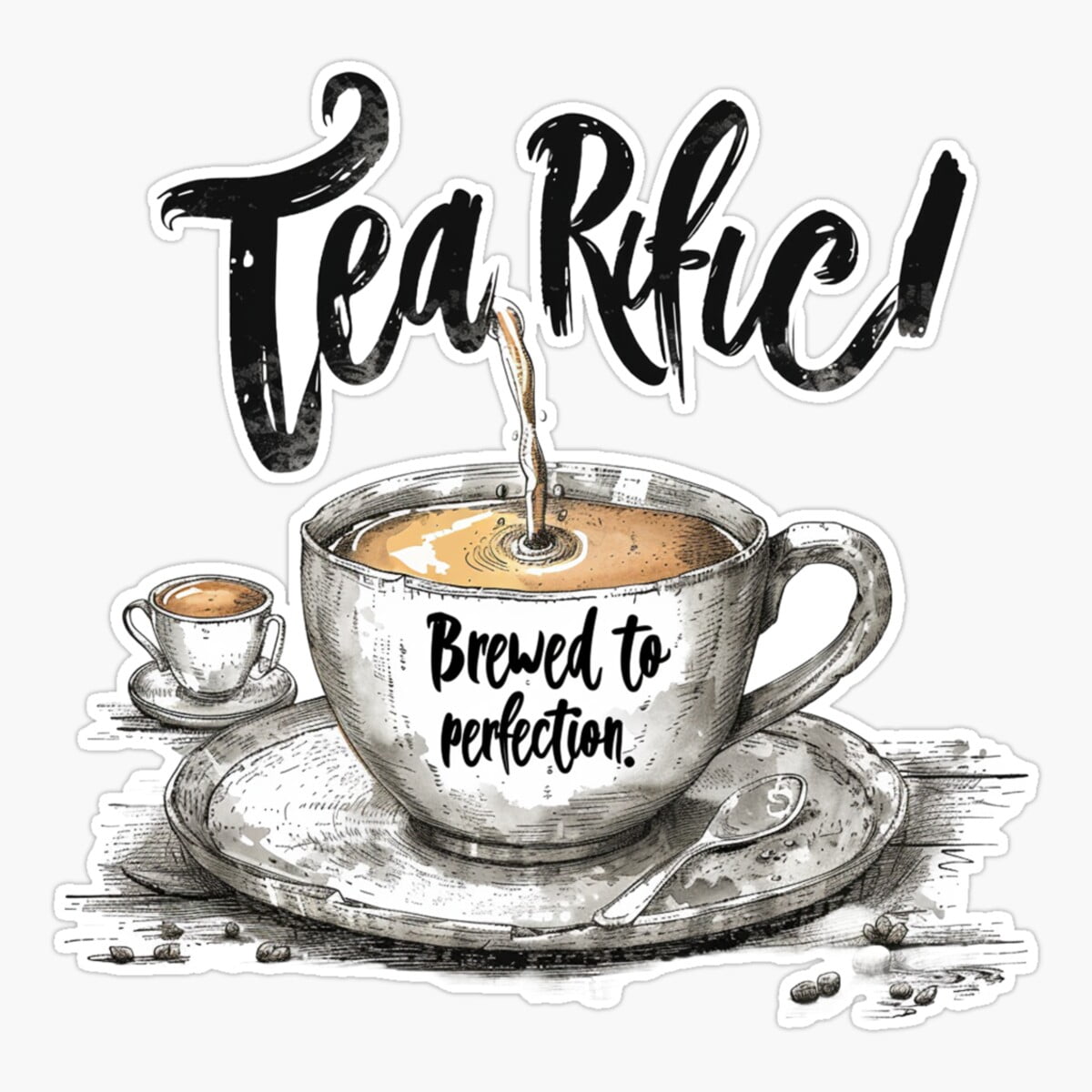 Maneki Tea-Riffic Delight, Minimalist Teapot Pouring Into Teacup With ...