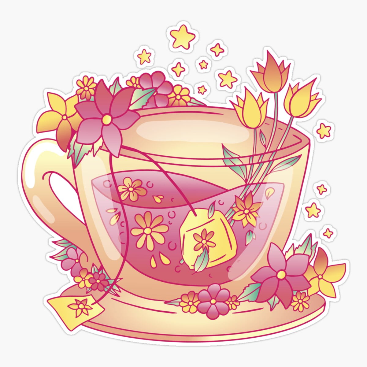 Maneki Tea Teacup Flowers Er, Phone Decal Water Bottle Stickers Car ...