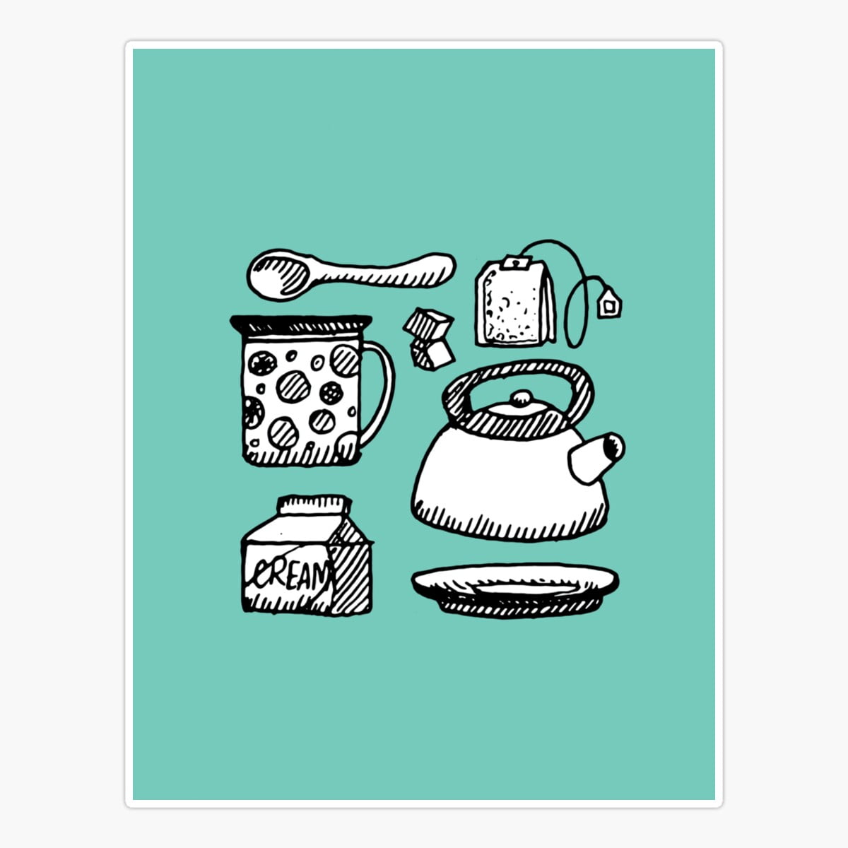 Maneki Tea Time Sticker, Phone Decal Water Bottle Stickers Car Decals ...