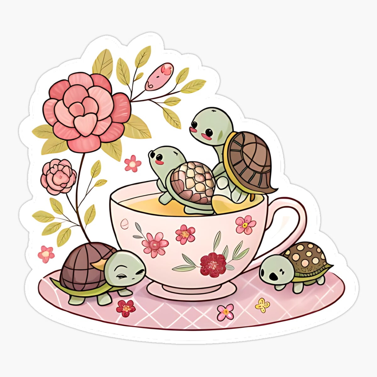 Maneki Tea Time Turtles Er – Cute And Cozy Animal Art Er, Phone Decal ...