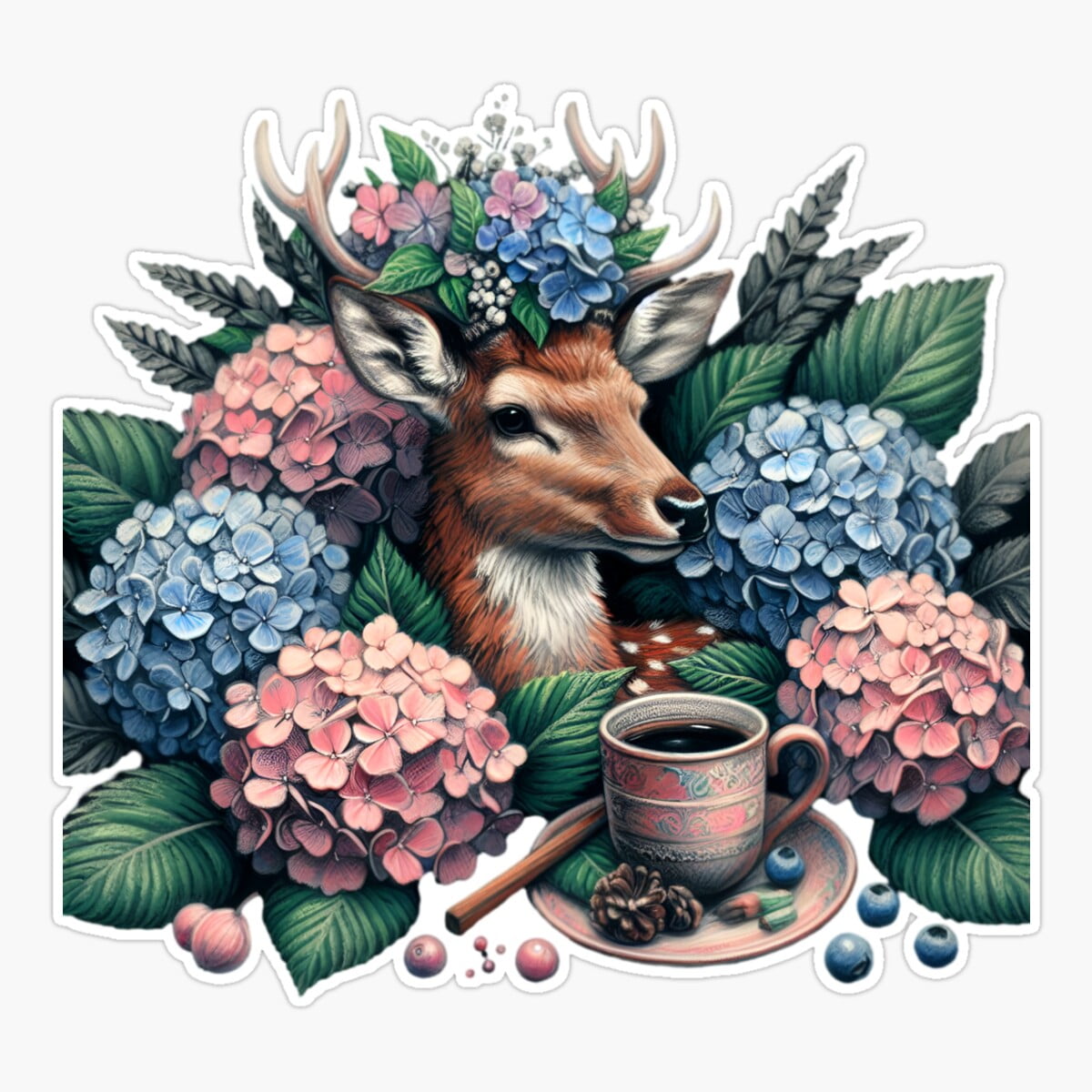 Maneki Tea Time With The Hydrangea Princess Sticker, Phone Decal Water ...