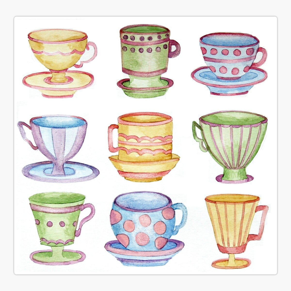 Maneki Teacup Watercolour Sticker, Phone Decal Water Bottle Stickers ...