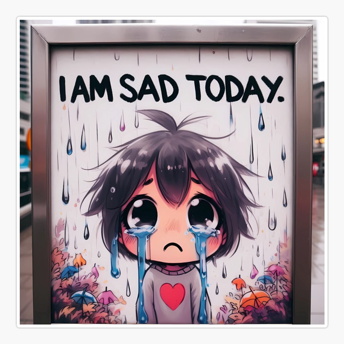 Maneki Tearful In The Rain Sticker, Phone Decal Water Bottle Stickers ...