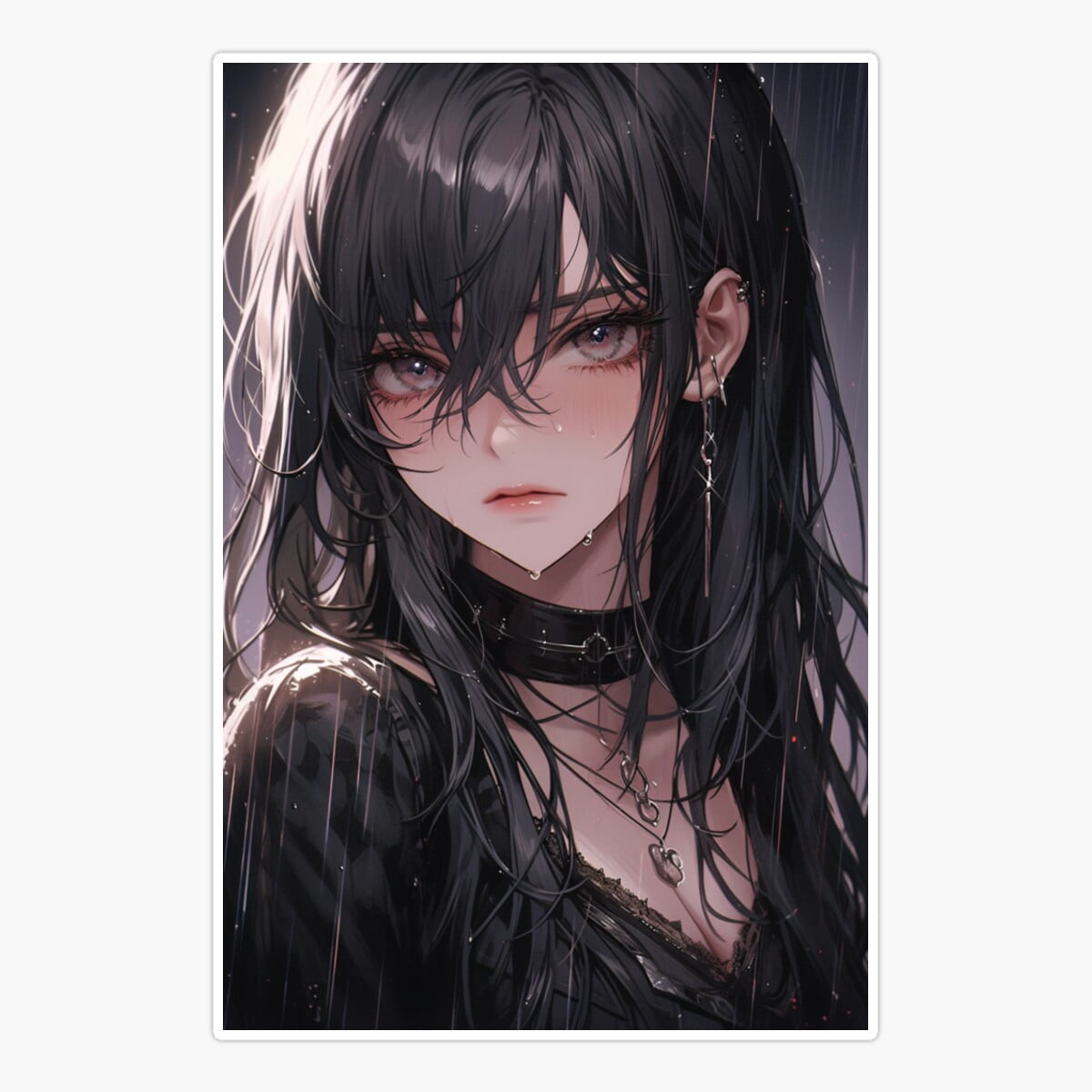 Maneki Tears And Rain: Anime Girl In The Rain Sticker, Phone Decal ...