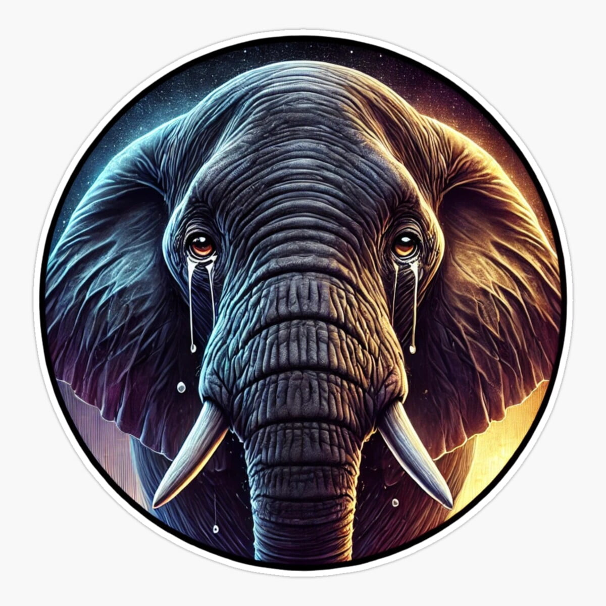 Maneki Tears Of The Wild - Emotional Elephant Art Sticker, Phone Decal ...