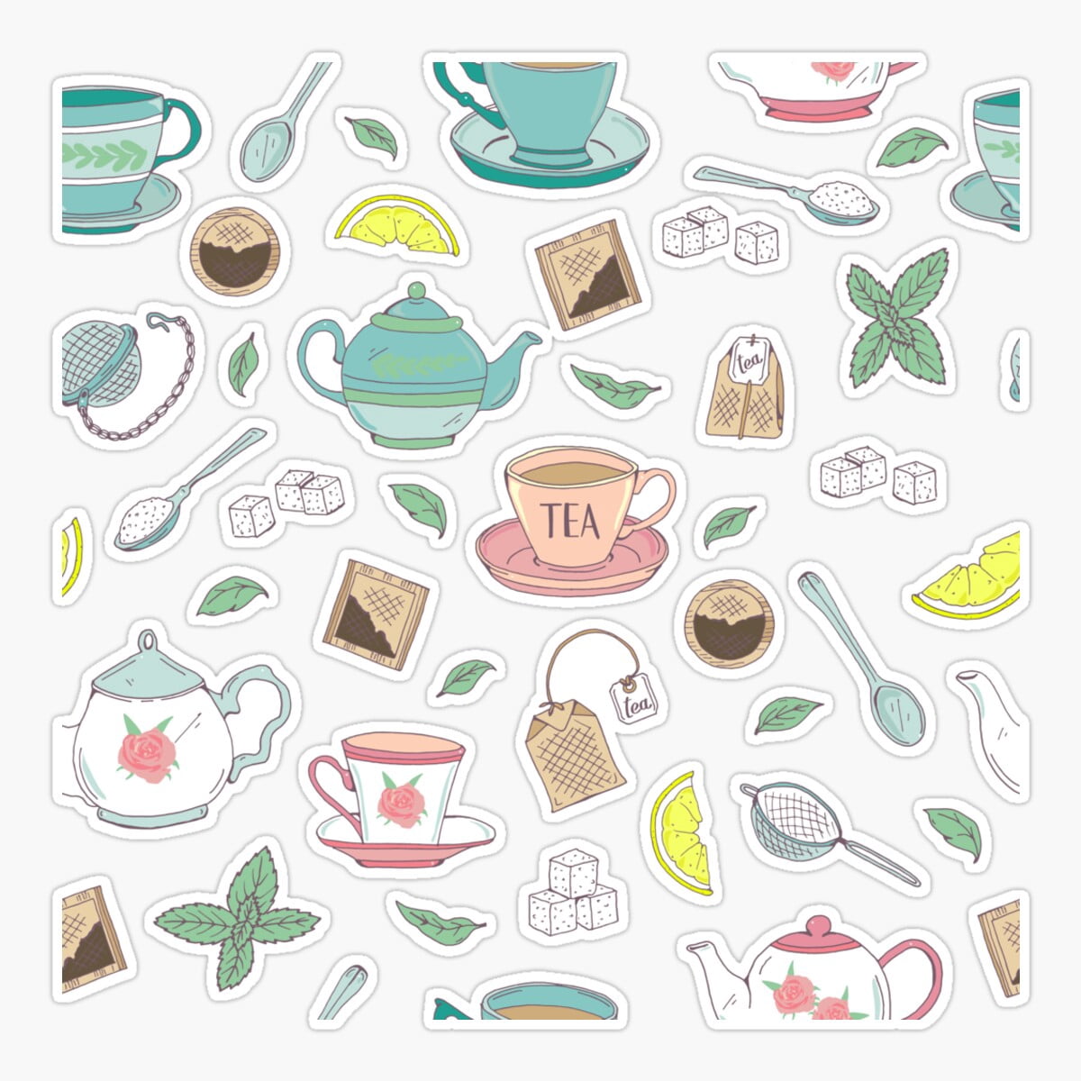 Maneki Teatime Tea Party Vintage Teacups Pattern Er, Phone Decal Water ...