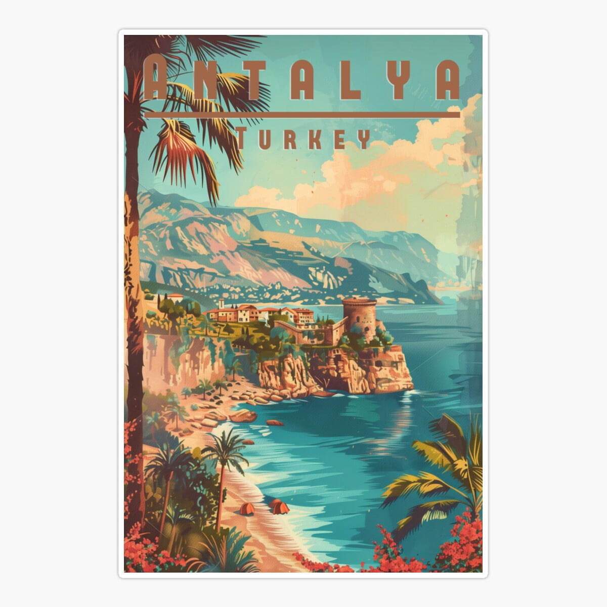 Maneki Tempting Retro Travel Poster Antalya | Vintage Wall Art For ...