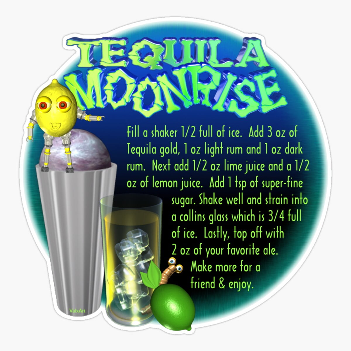 Maneki Tequila Moonrise Recipe By Valxart Sticker, Phone Decal Water ...