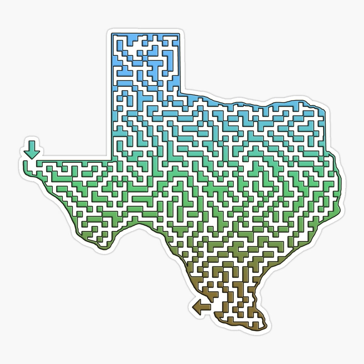 Maneki Texas State Outline Maze & Labyrinth Sticker, Phone Decal Water ...