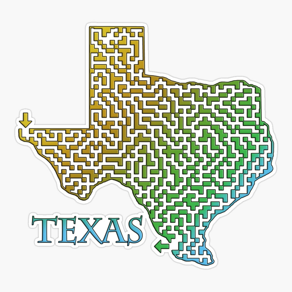 Maneki Texas State Outline Maze & Labyrinth Sticker, Phone Decal Water ...