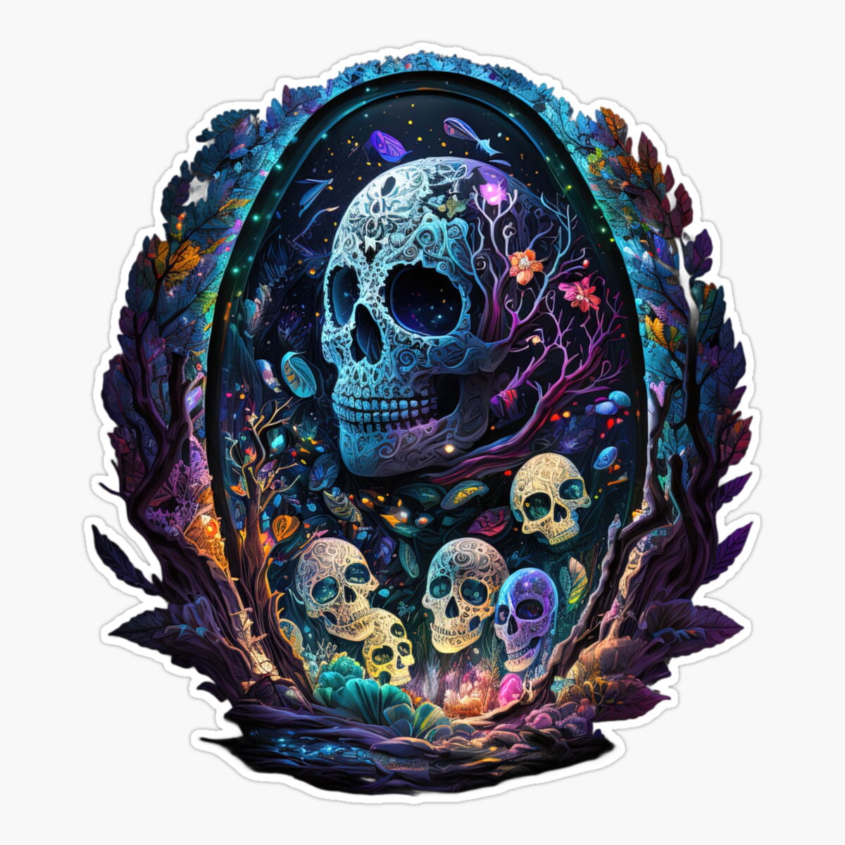 Maneki The Beautiful Skull Forest Sticker, Phone Decal Water Bottle ...