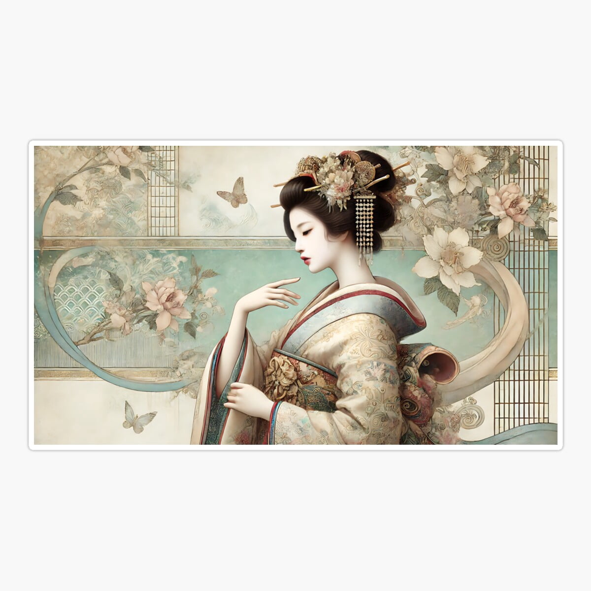 Maneki The Beauty Of A Geisha In Traditional Kimono Sticker, Phone ...
