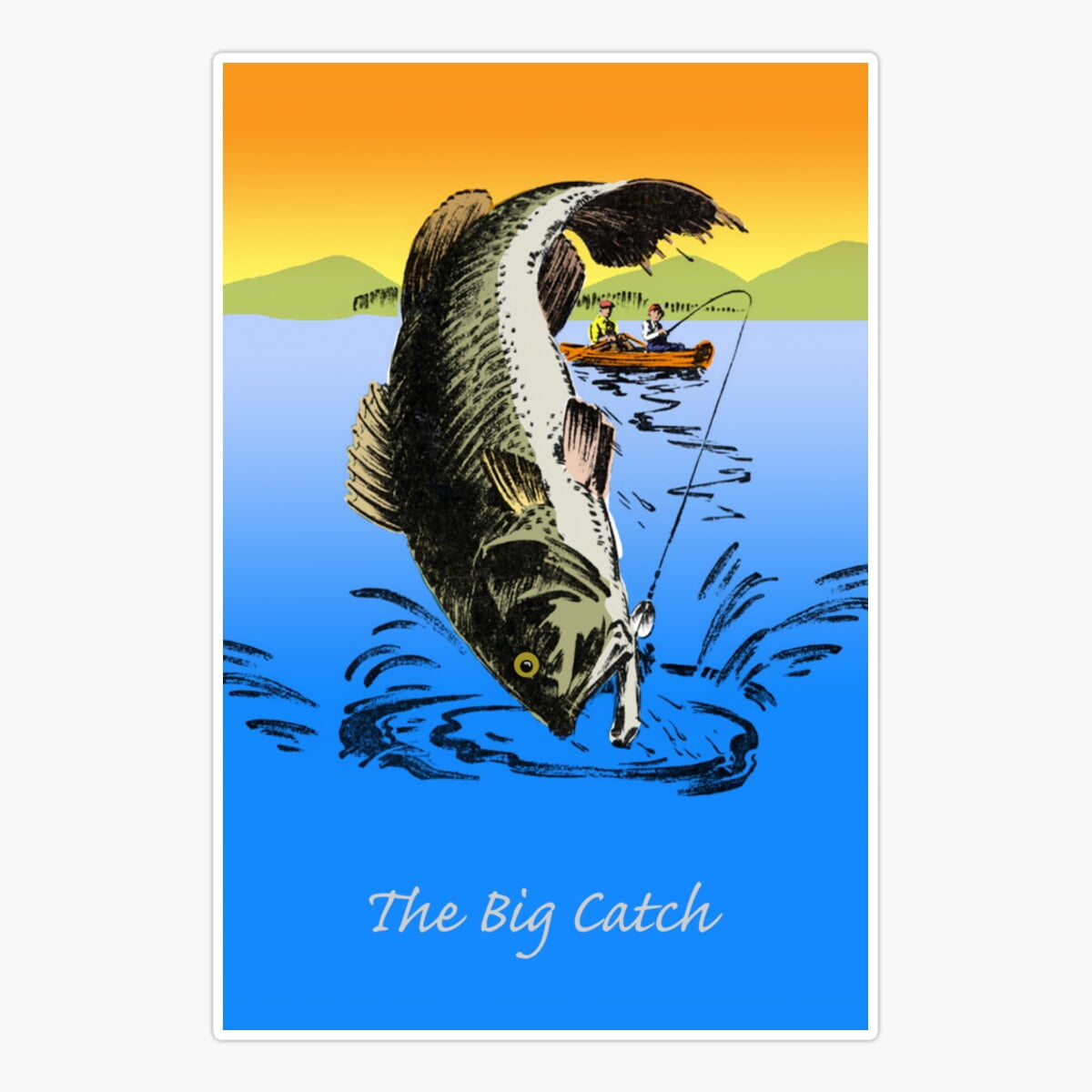 Maneki The Big Catch Retro Ishing Scene Er, Phone Decal Water Bottle ...