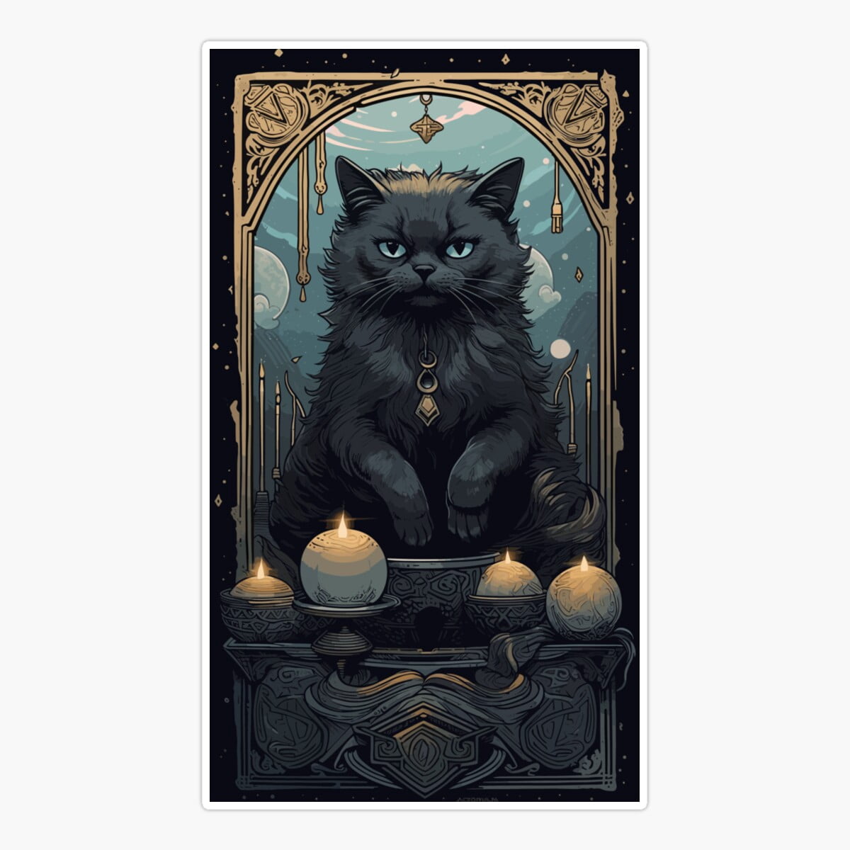 Maneki The Black Cat In The Tarot Card Er, Phone Decal Water Bottle ...