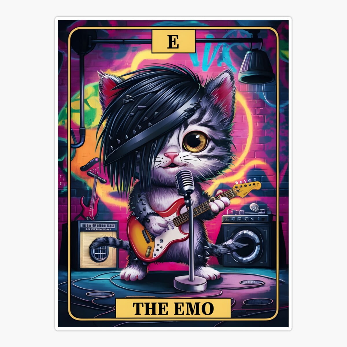 Maneki The Emo Tarot Card | Sad & Moody Emo Cat Aesthetic Sticker, Phone Decal Water Bottle ...