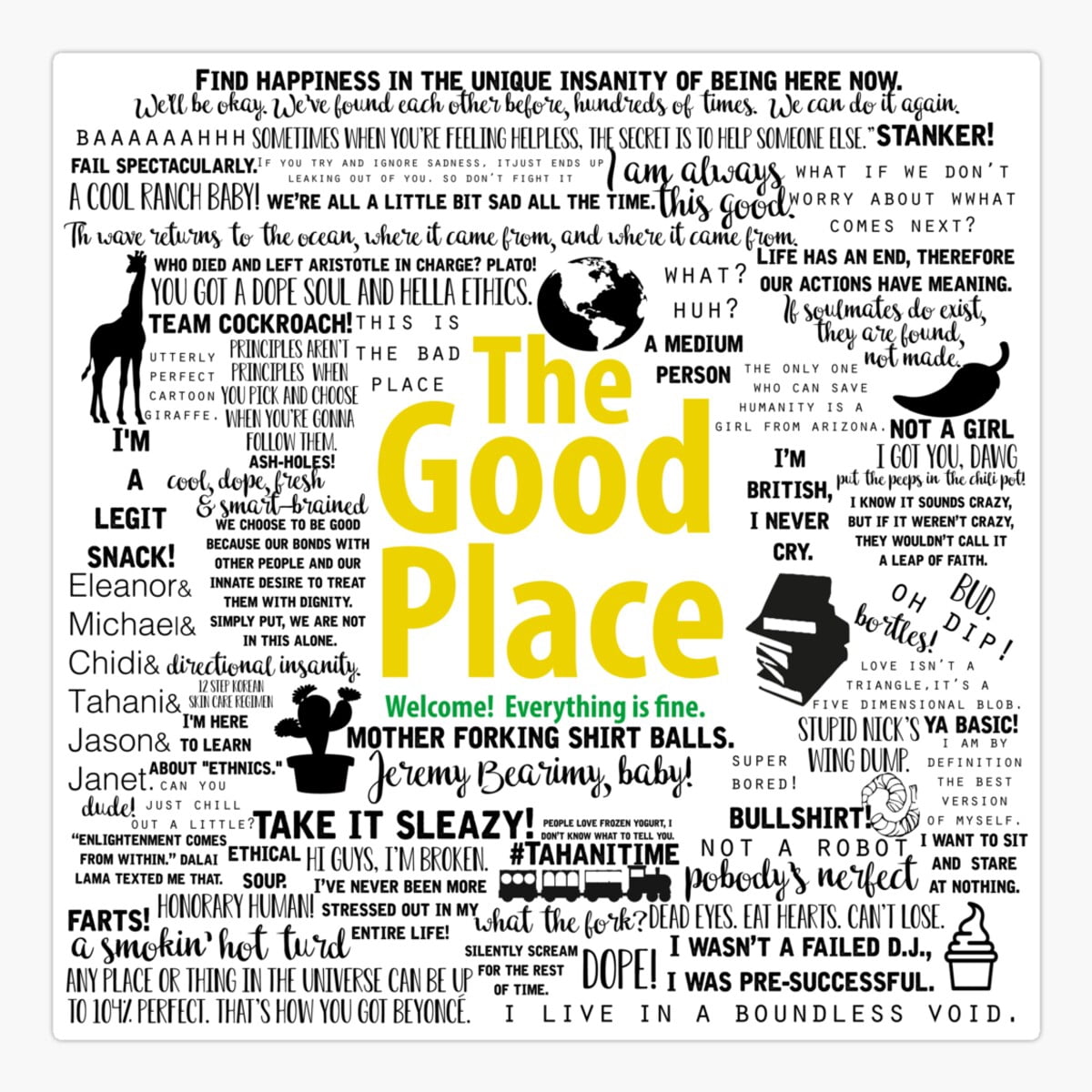 Maneki The Good Place Memorable Quotes Er, Phone Decal Water Bottle ...