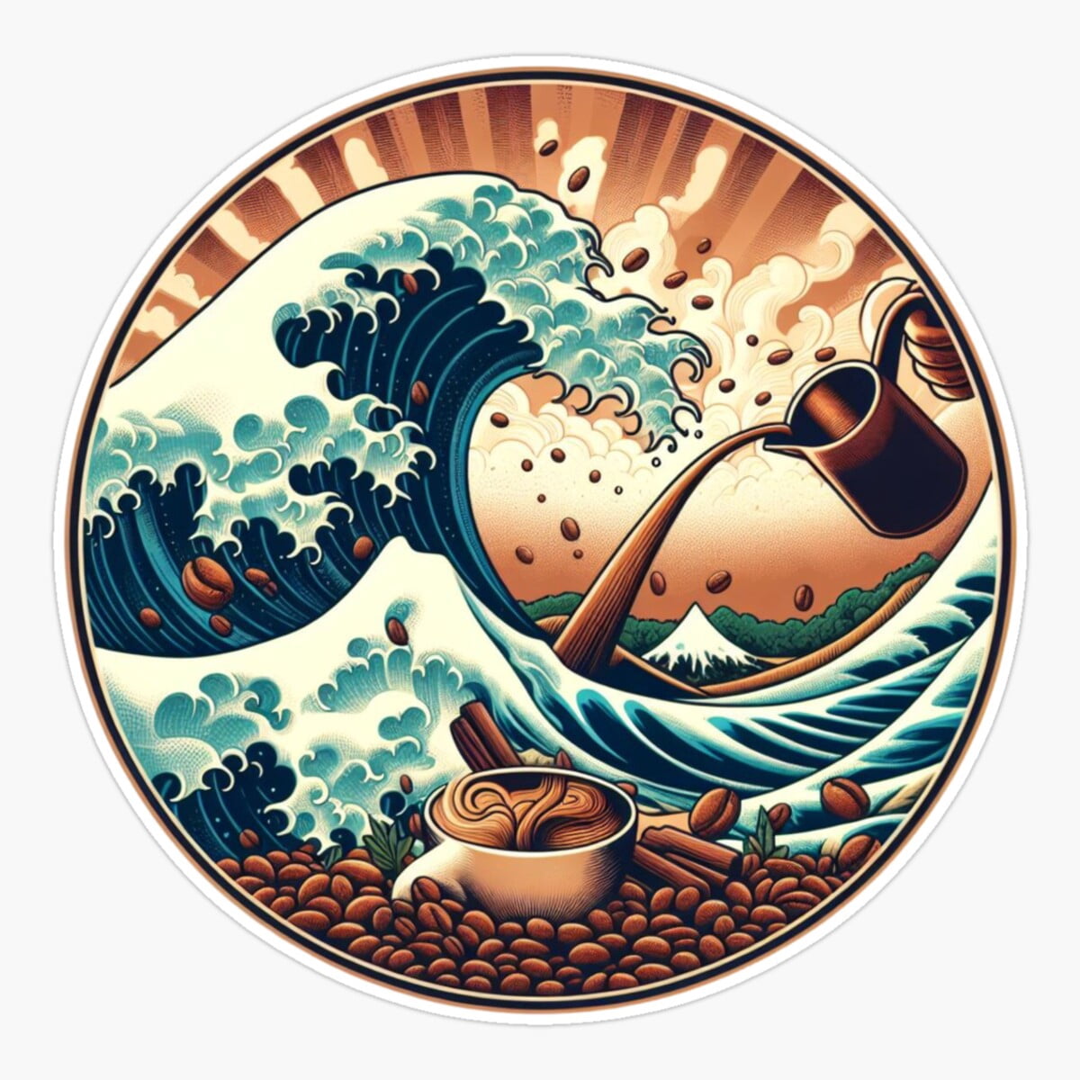 Maneki The Great Wave Of Coffee Er, Phone Decal Water Bottle Stickers ...