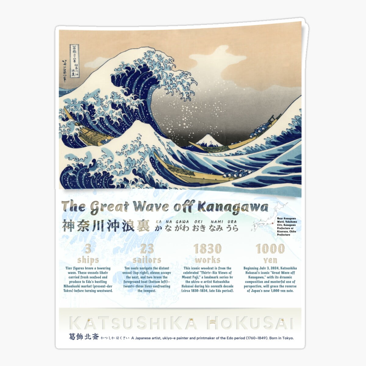 Maneki The Great Wave Off Kanagawa | Hokusai Japanese Art Sticker ...