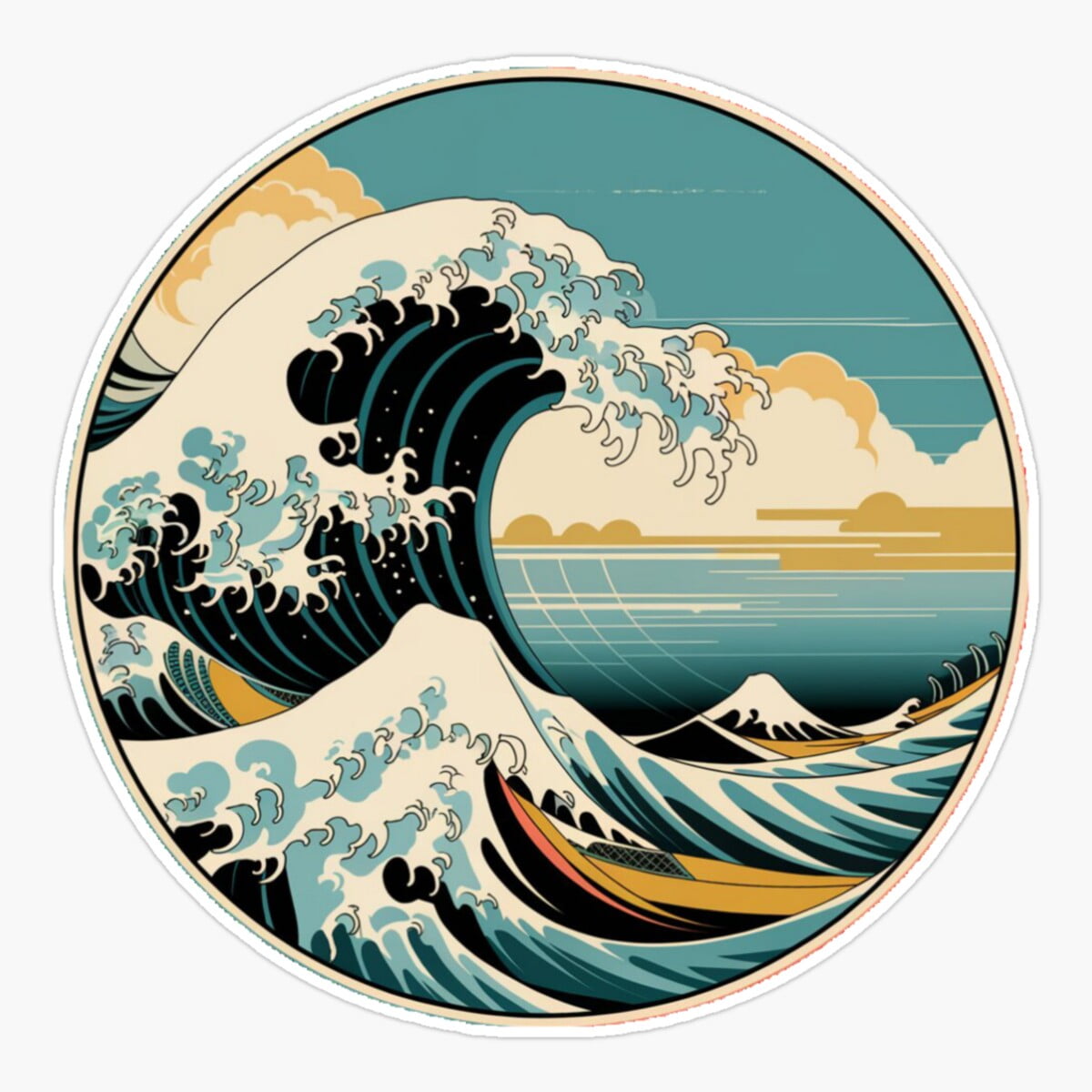 Maneki The Great Wave Off Kanagawa Vintage Aesthetic Sticker, Phone ...